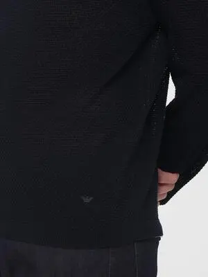 Emporio Armani Crew Neck Pullover In Wool And Silk Blend - Navy