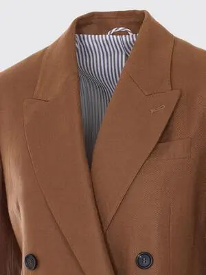 Brunello Cucinelli Double Breasted Linen And Silk Blend Blazer - Brown