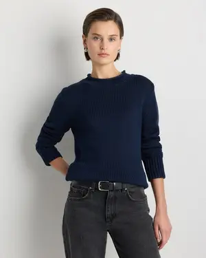 Quince Organic Cotton Roll Neck Sweater - Navy