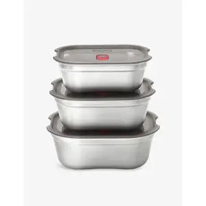 BLACK+BLUM Multifunction Meal Prep Stainless-steel Set Of Three Boxes - Grey/red