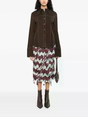 JNBY Striped Pleated Skirt With Fringed Detail - Red