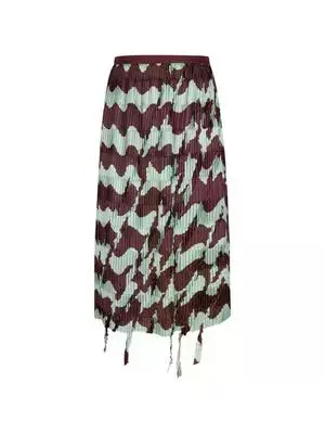 JNBY Striped Pleated Skirt With Fringed Detail Red
