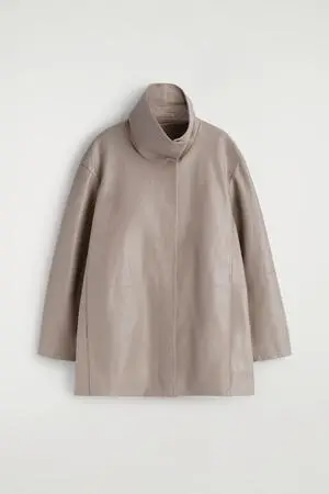 Cos Oversized Leather Mock-neck Bomber Jacket