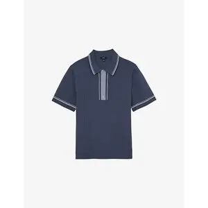 REISS Rothwell Short-sleeved Knitted Polo Shirt - Navy