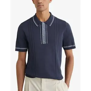 REISS Rothwell Short-sleeved Knitted Polo Shirt - Navy