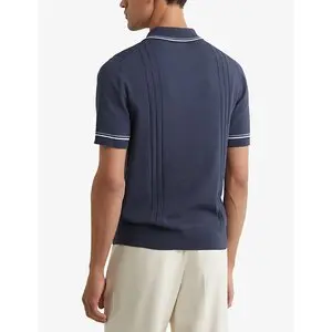 REISS Rothwell Short-sleeved Knitted Polo Shirt - Navy