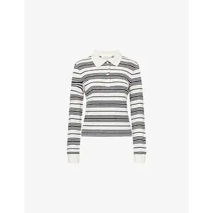 FRAME Striped Long-sleeve Linen-blend Polo Top