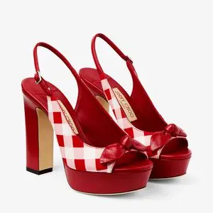 JIMMY CHOO Ziva 120 Gingham Platform Sandals - Ruby Red Mix
