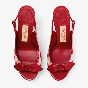 JIMMY CHOO Ziva 120 Gingham Platform Sandals - Ruby Red Mix