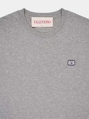 Valentino Garavani Cotton T-shirt With Vlogo Patch - Grey