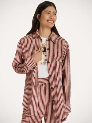 La DoubleJ Color Block Linen Corduroy Jacket - Red