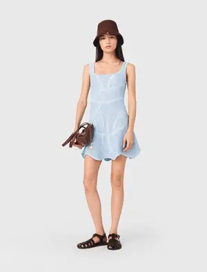 Maje Short Crochet Dress With Scalloped Hem - Blue
