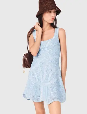 Maje Short Crochet Dress With Scalloped Hem