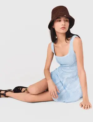 Maje Short Crochet Dress With Scalloped Hem