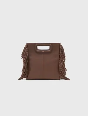 Maje Maje Grained Leather M Bag With Fringe Detail Brown