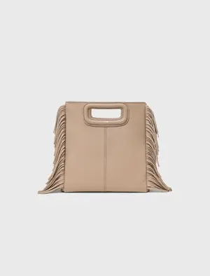 Maje Grained Leather M Bag With Fringe Detail - Mole