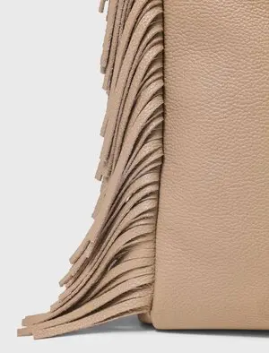 Maje Grained Leather M Bag With Fringe Detail - Mole