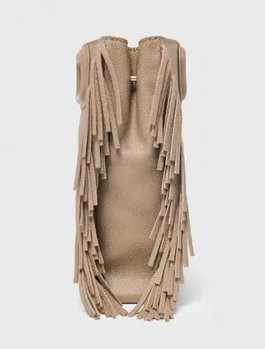 Maje Grained Leather M Bag With Fringe Detail - Mole