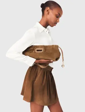 Maje Suede Milpli Gazette Bag - Camel