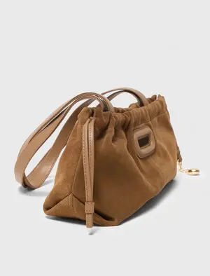 Maje Suede Milpli Gazette Bag - Camel