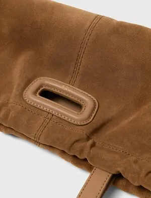 Maje Suede Milpli Gazette Bag - Camel