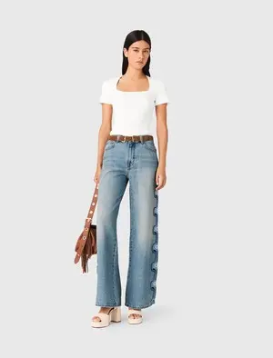 Maje Embroidered Wide-leg Jeans