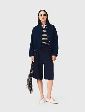 Maje Cotton Aviator Bomber Jacket - Navy