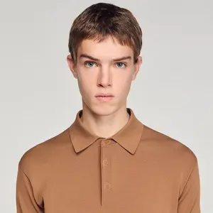 Sandro Cotton And Silk Polo Shirt - Dark Camel
