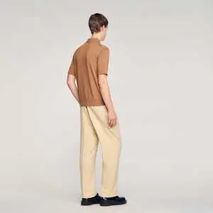 Sandro Cotton And Silk Polo Shirt - Dark Camel
