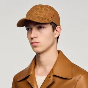 Sandro Denim Cap With Cross Pattern - Camel