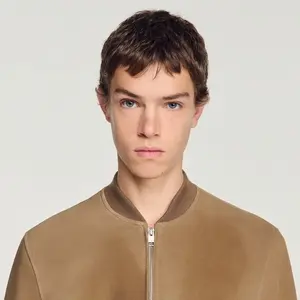 Sandro Suede Zip-up Varsity Jacket - Cappucino