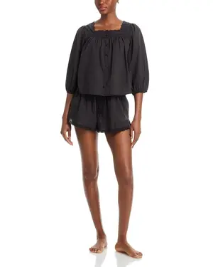 The Great. The Eyelet Button Sleep Top - Black