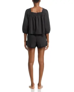 The Great. The Eyelet Button Sleep Top - Black