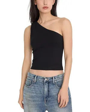 Good American Super Stretch One Shoulder Tank Top - Black