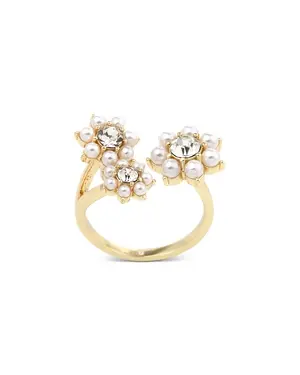 Aqua Cubic Zirconia And Imitation Pearl Open Ring - White