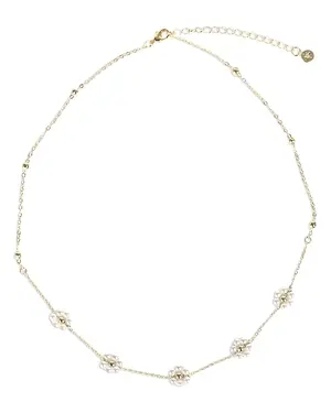 Aqua Imitation Pearl Flower Collar Necklace - Gold
