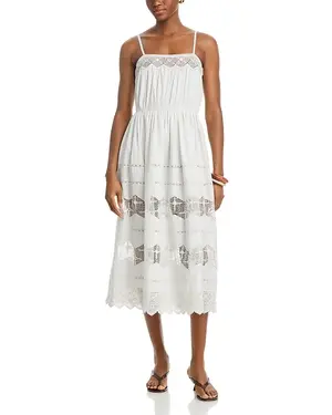 The Great. Rosette Crochet Midi Dress - Cream