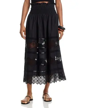 The Great. Rosette Crochet Midi Skirt - Black