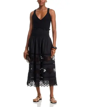 The Great. Rosette Crochet Midi Skirt - Black