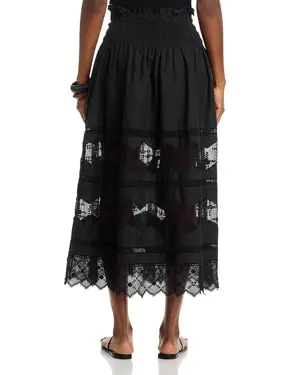 The Great. Rosette Crochet Midi Skirt - Black
