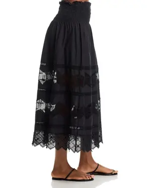 The Great. Rosette Crochet Midi Skirt - Black