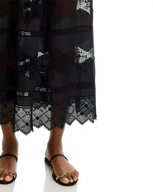 The Great. Rosette Crochet Midi Skirt - Black