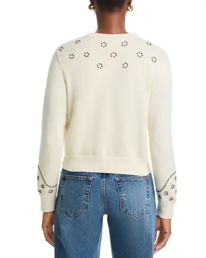 The Great. Studded Cotton Cardigan - Natural