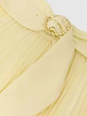 REISS Pleated Belted Midi Skirt - Yellow