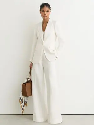 REISS Alyx Petite Linen-blend Wide-leg Trousers - White