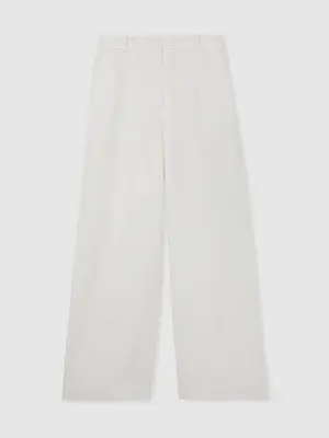 REISS Alyx Linen-blend Wide-leg Trousers - White