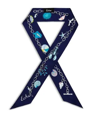 Echo Charmed Silk Ribbon Scarf - Navy