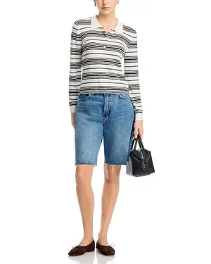 FRAME The Striped Long Sleeve Polo - Cream Multi