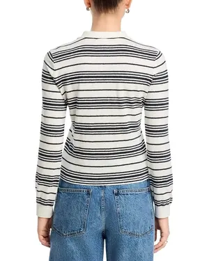FRAME The Striped Long Sleeve Polo - Cream Multi