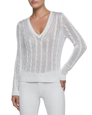 L'Agence Preston Cable V-neck Pullover Sweater